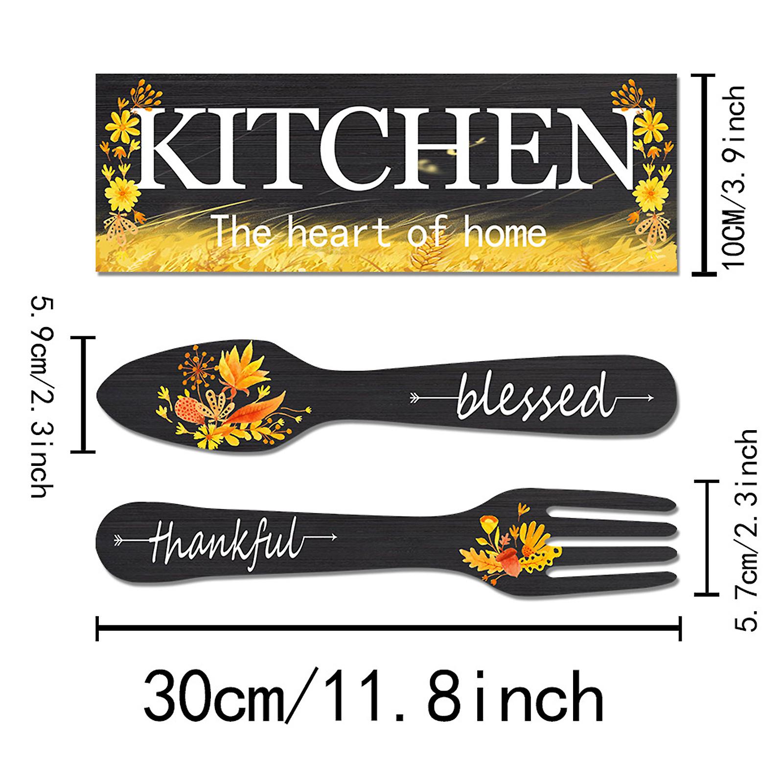 3 Pieces Kitchen Decor Gift Wooden Thankful Grateful Blessed Wall Maple ...