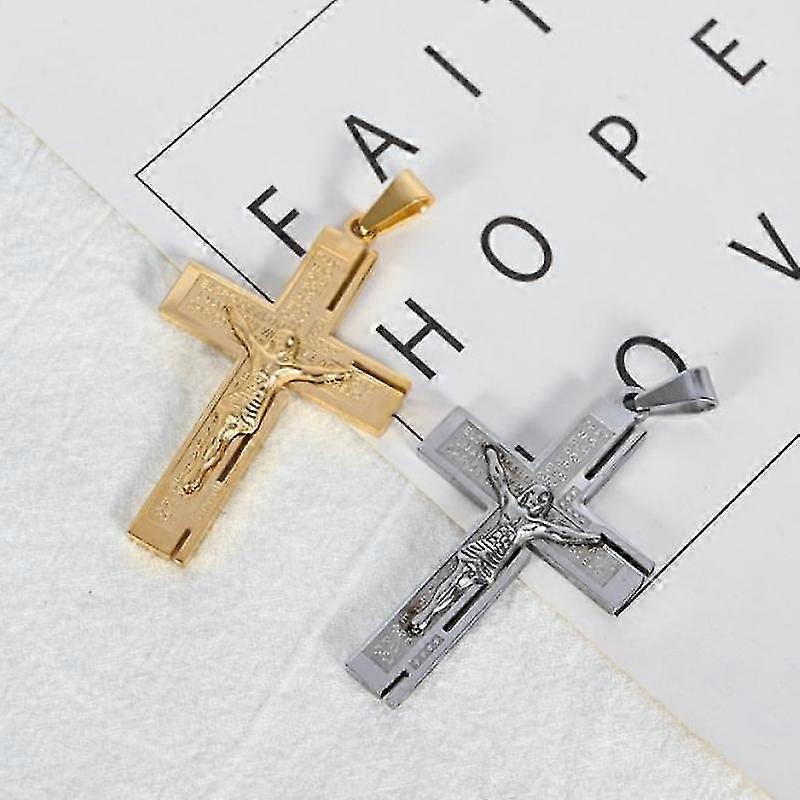 Cross Jesus Christ Gold Color Crucifix Religious Pendant Necklace For ...