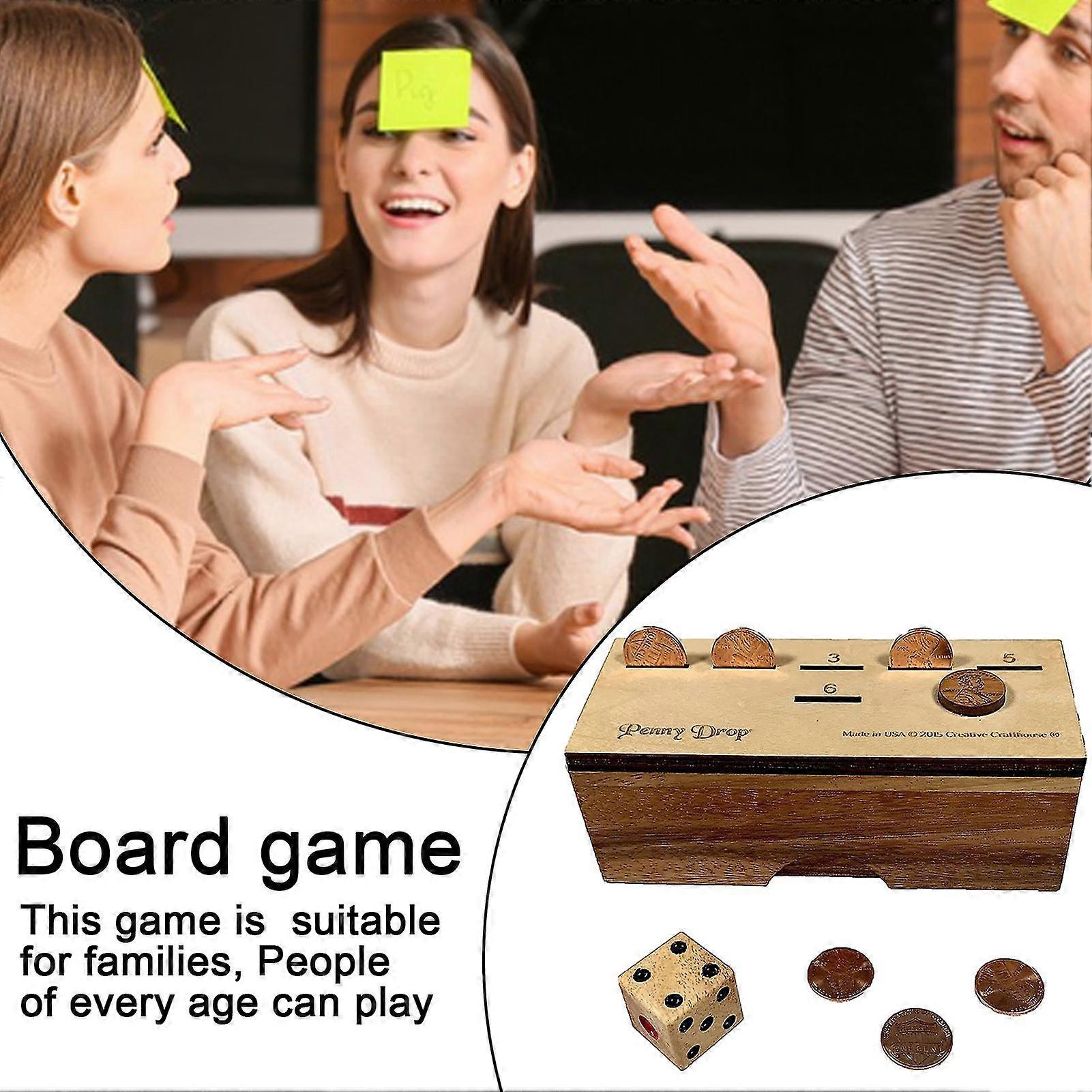 Penny Game with Coin Dice Wood Box 2-6 Players Competitive Kids Adults ...
