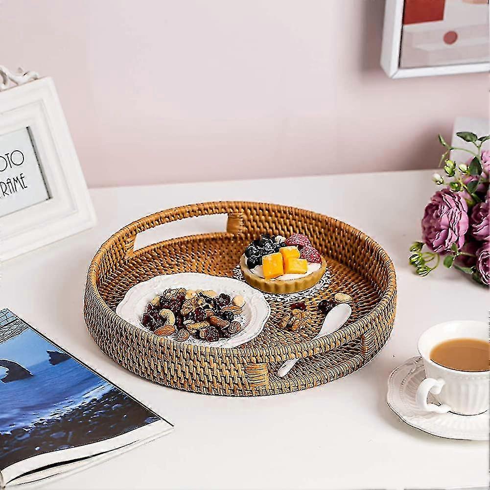 Rattan Serving Tray With Handles 30cm Hand Woven Wicker Trays Rattan ...