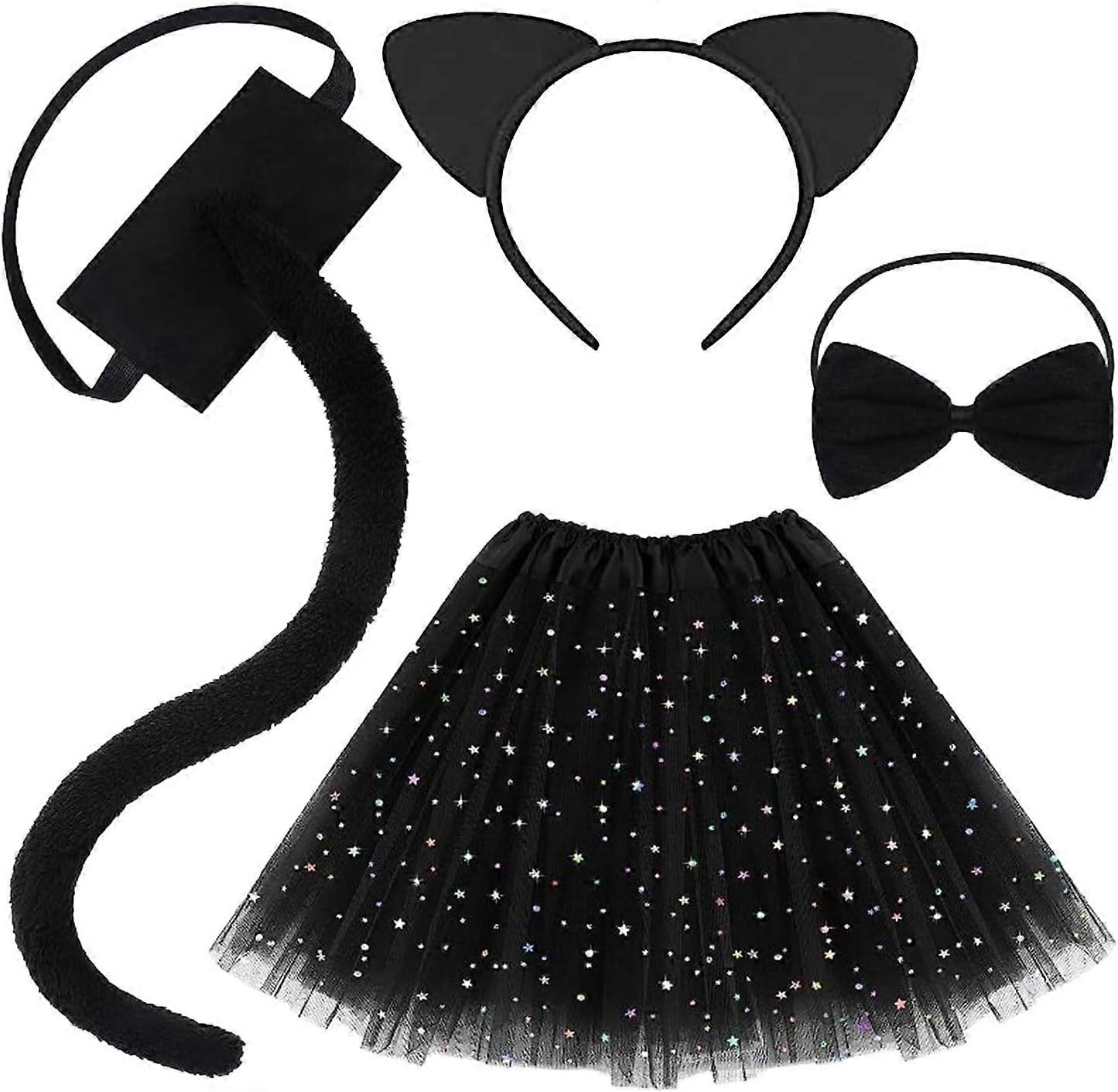 4 Pieces Cat Costume, Cute Cat Cosplay Kitten Ears Cat Tail Bow tie ...