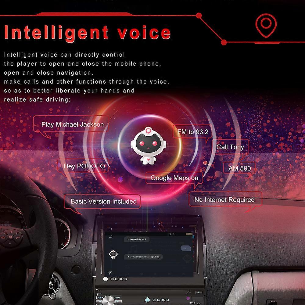 Podofo 1 DIN Android 10 Car Radio Carplay Universal 7'' Retractable Screen MP5 Player Auto Radio ...