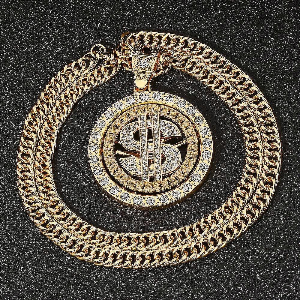 Gold Money Chain Dollar Sign Necklace Rotatable Rapper Hip Hop Fake ...
