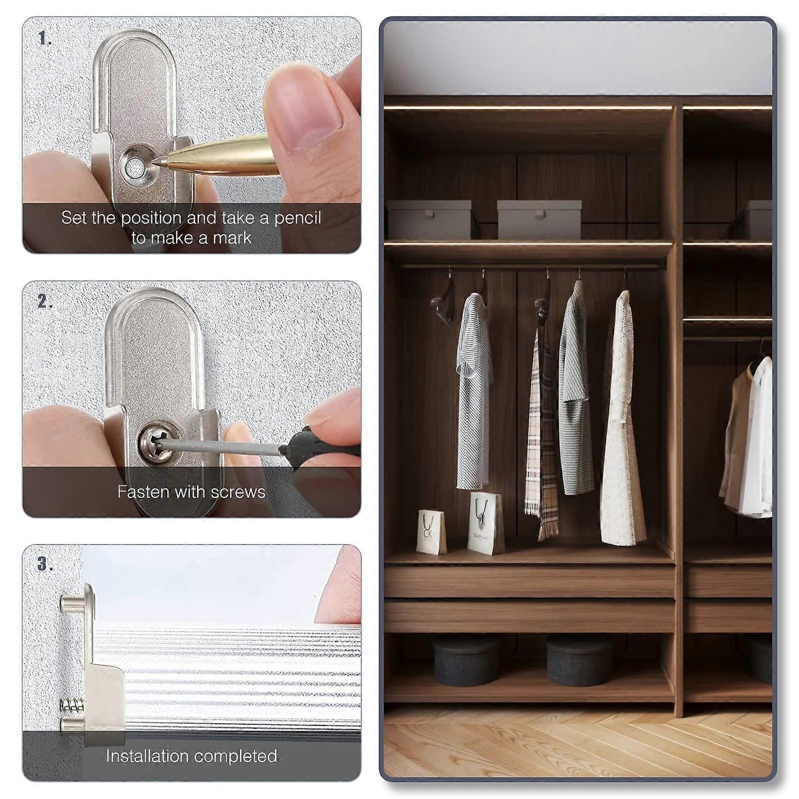 Set of 6 clothes rail brackets, wardrobe tube storage, coat rack, round ...