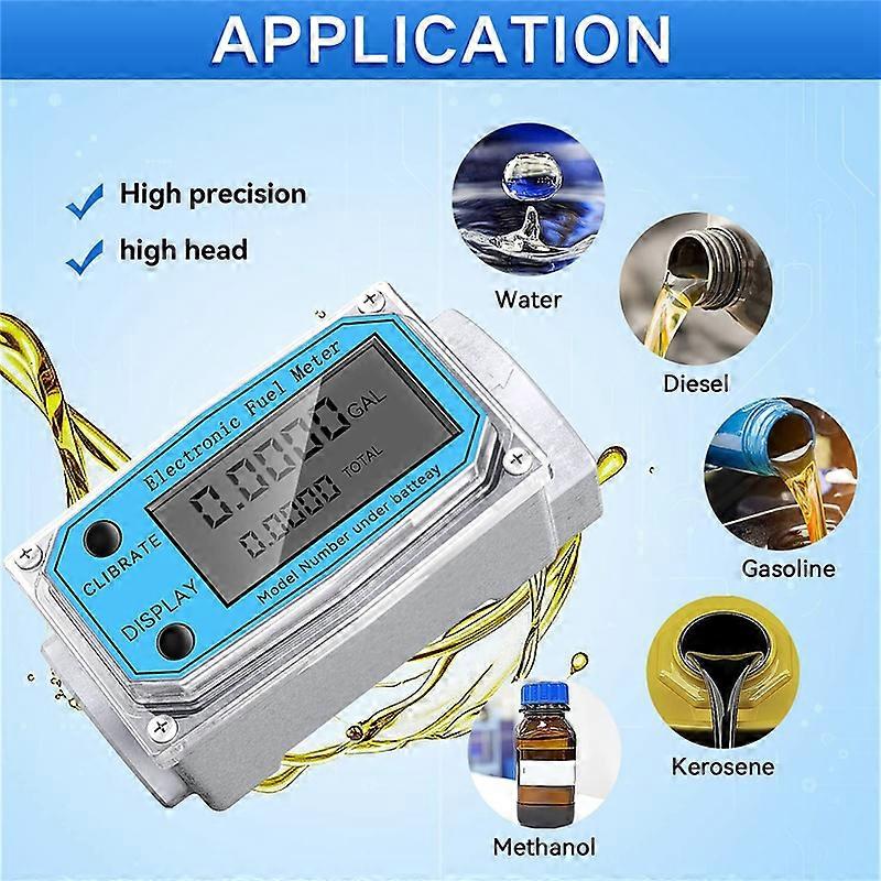 Digital Turbine Water Flow Meter Digital LCD Display with NPT Counter and FNPT Thread Gas Oil ...