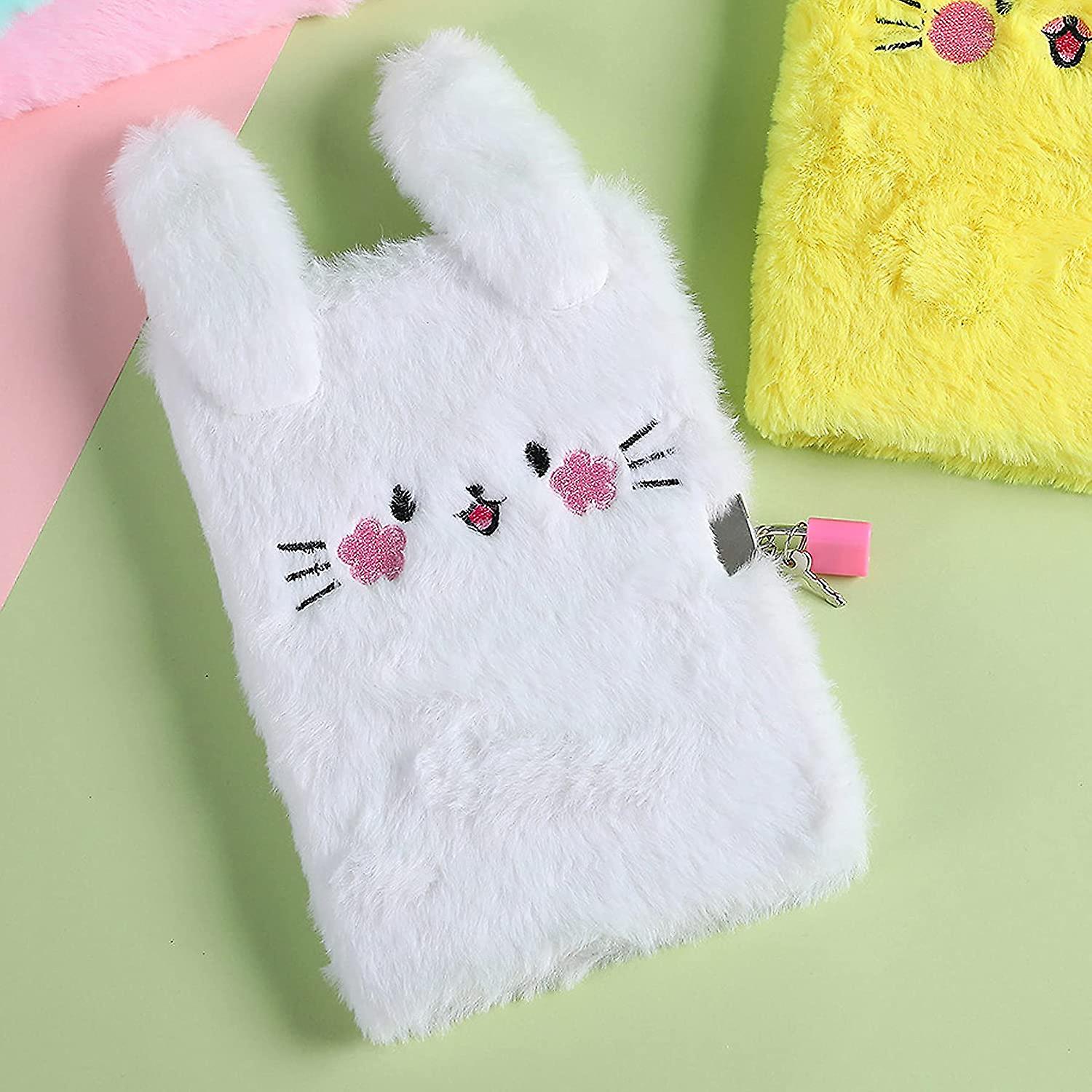 Fuzzy Plush Notebook With Lock And Keys Journal Cute Rainbow Puppy Dog ...