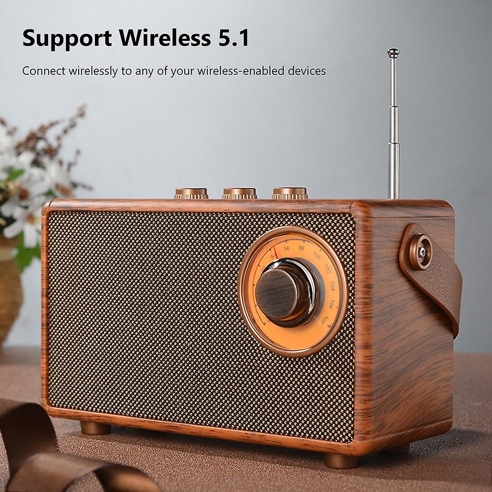 Retro Fm Radio Portable Wooden Bluetooth Radio Bass Speaker Handsfree ...