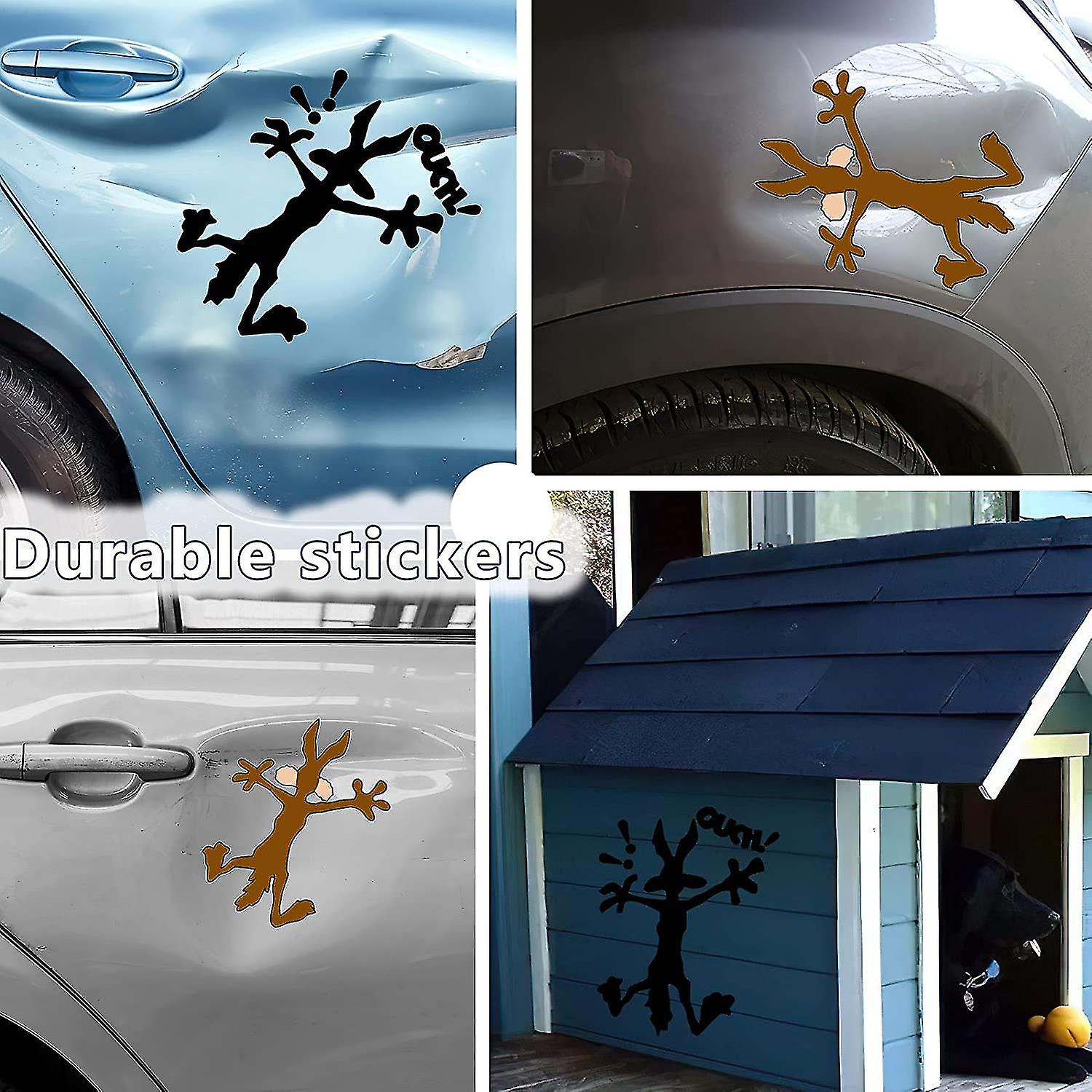 2 Pcs Reflective Dent Fix Car Decal, Cartoon Coyote Splat Hitting Wall ...