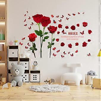 Red Rose Wall Stickers Rose Flower Butterfly Wall Decal Floral DIY ...