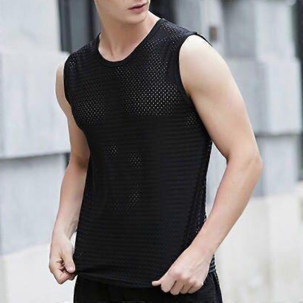 Men Sleeveless Mesh Muscle Vest Tank Tops Singlets Gym Sports Running T ...