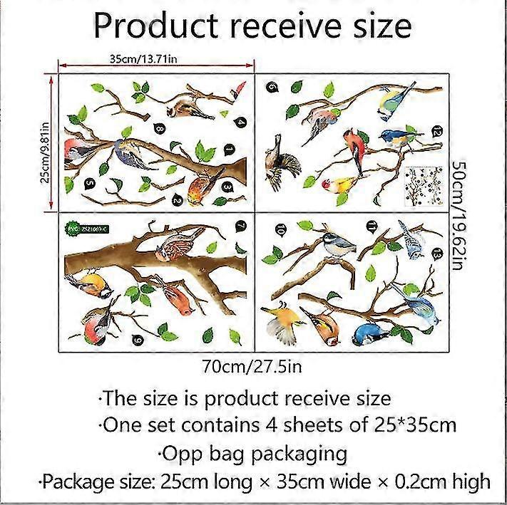 4 Sheets Window Sticker Birds On Branch Window Decals Self-adhesive ...