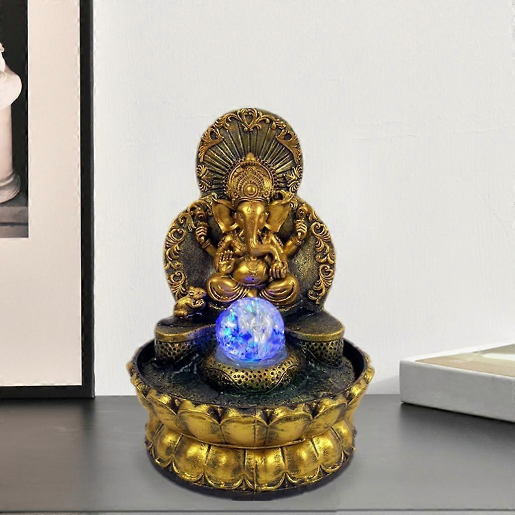 Resin Ganesha Statues Tabletop Water Fountain LED Waterscape Elephant ...