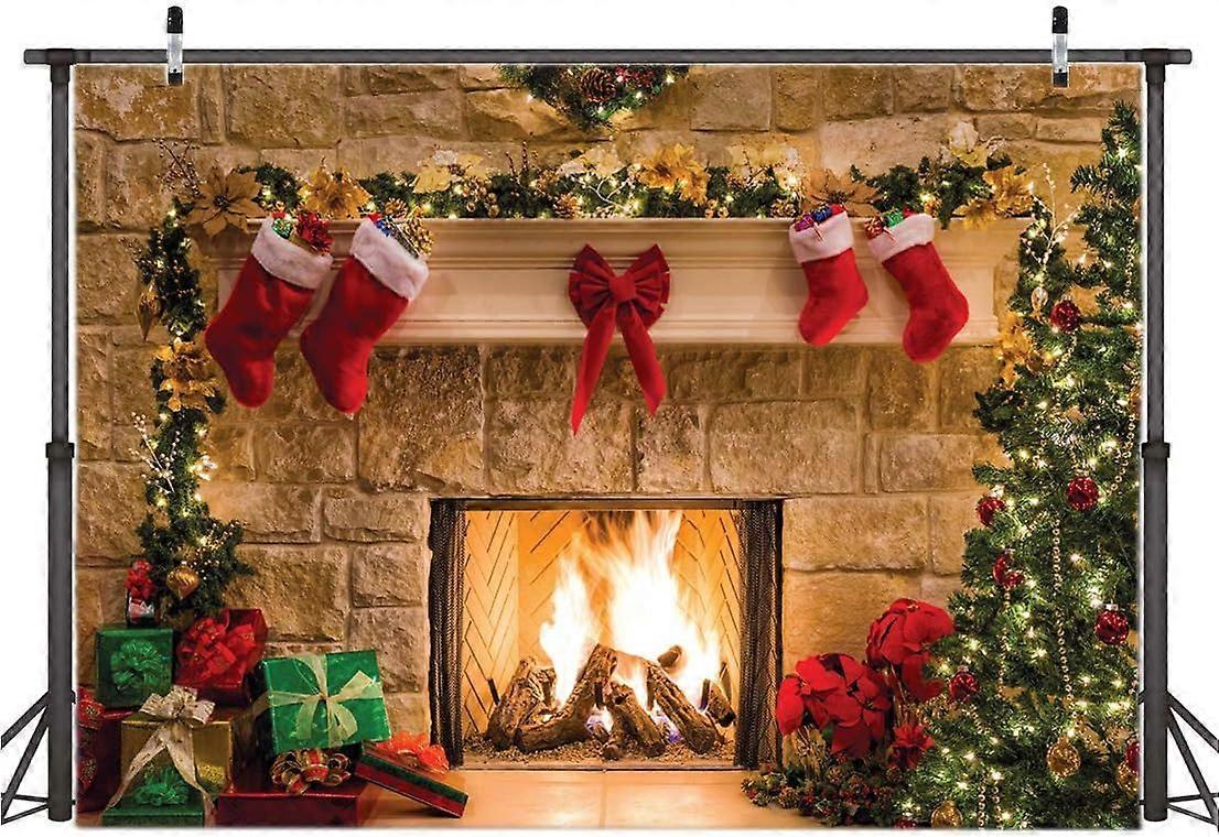 7x5FT Merry Christmas Backdrop Tree Sock Gift Family Party Decorations Backdrops Happy New Year ...