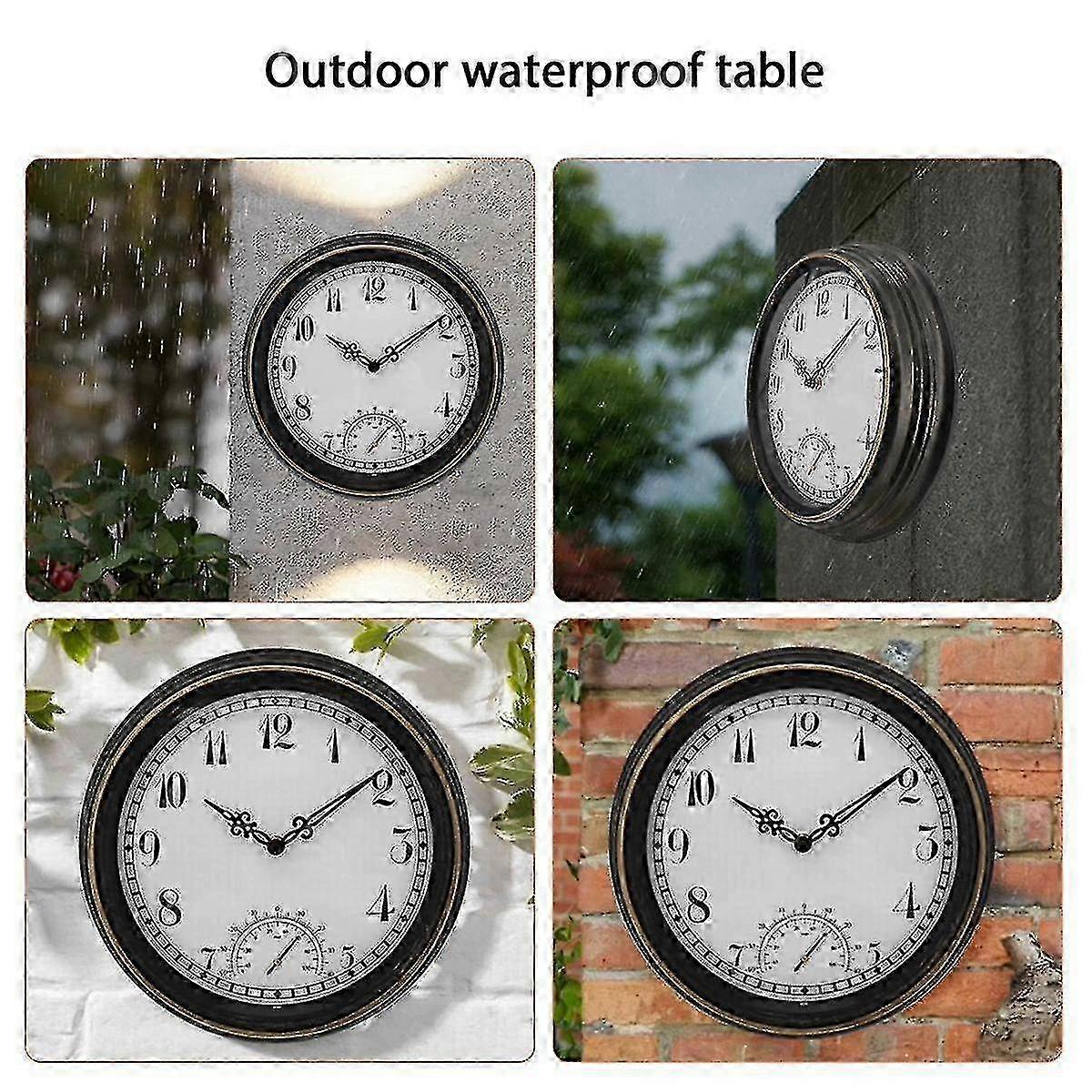Outdoor Waterproof Wall Clock with Thermometer IP44 Vintage Round ...