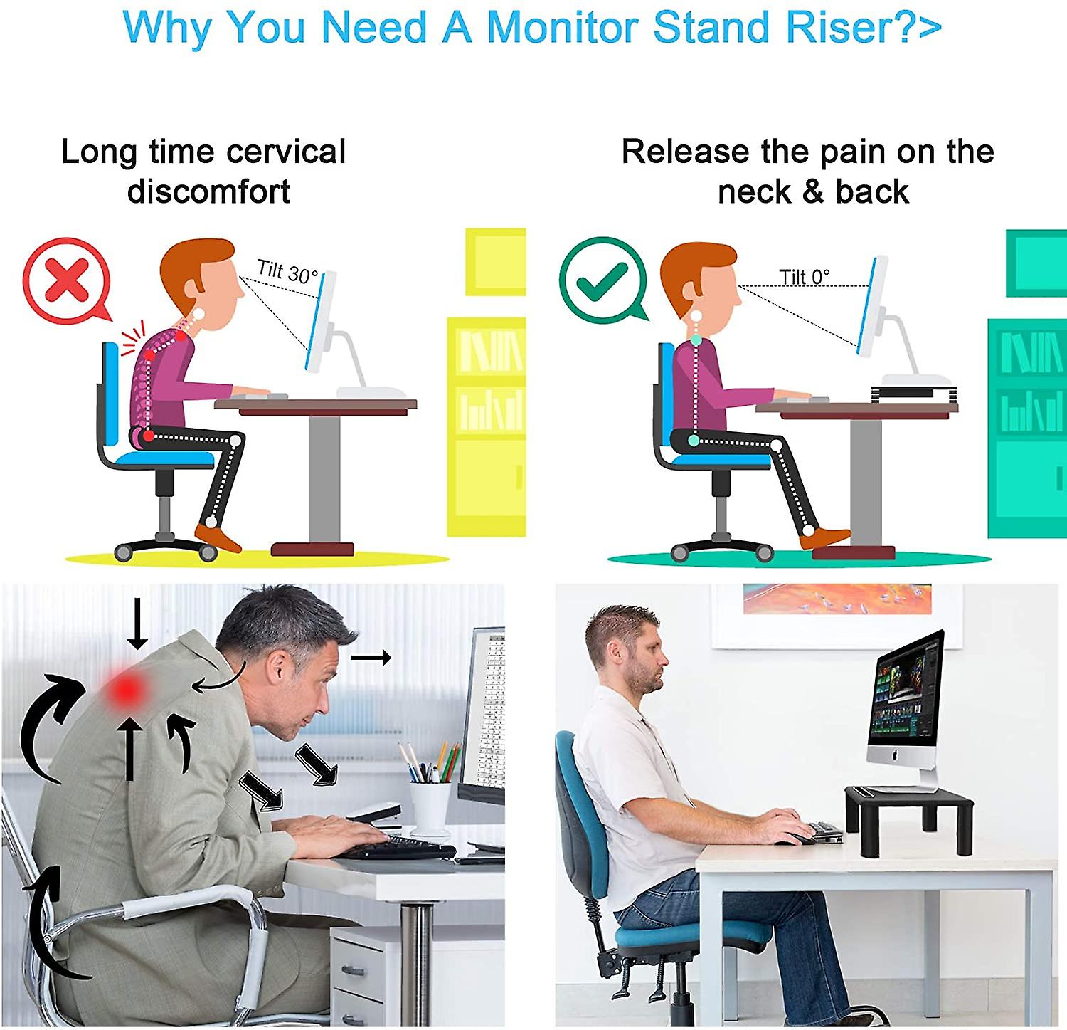 Computer stand riser med skuffe 3 højde justerbar skærm stativ riser ...