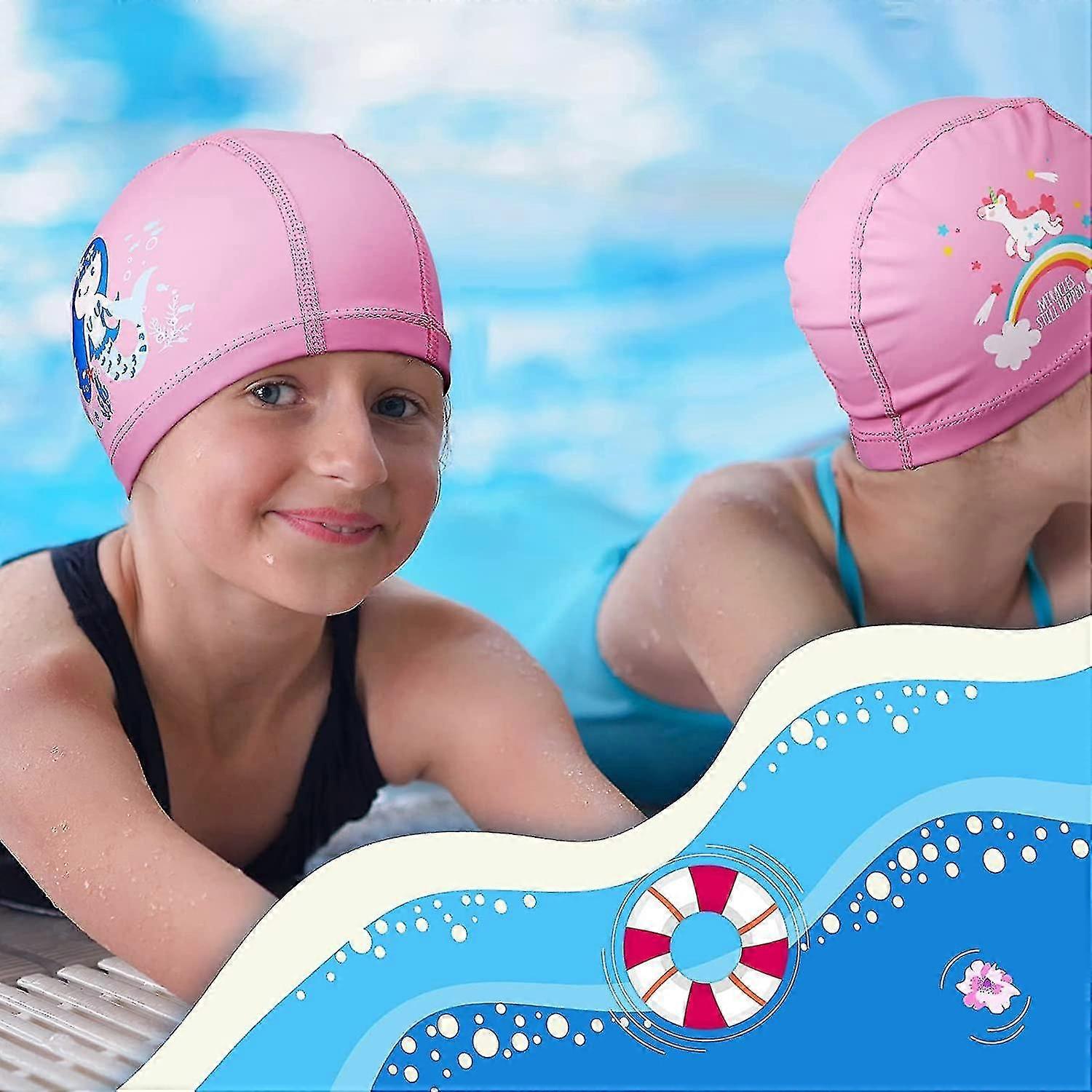2-Pack Cartoon Swimming Caps for Kids Fun Designs, Waterproof for Ages ...