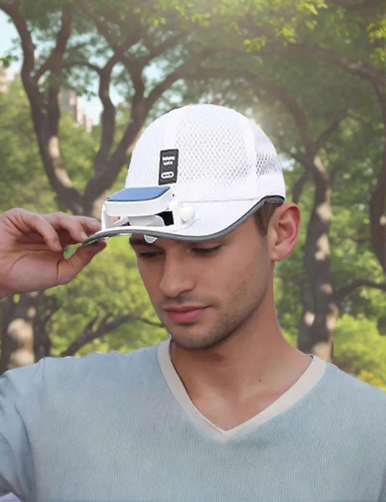 Mens Baseball Cap with Solar Fan, Summer UV Protection Wide Brim Sun ...