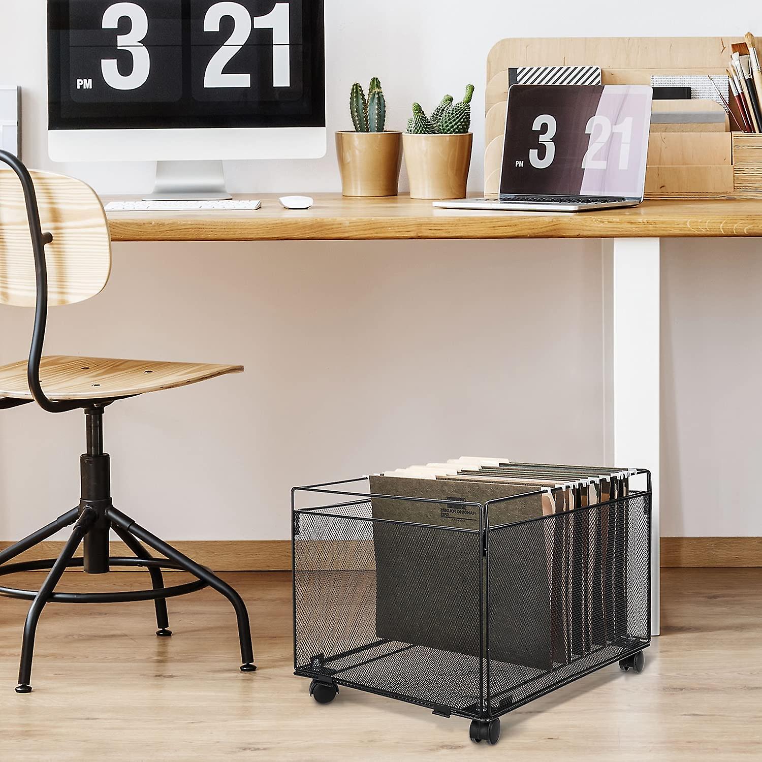 Rolling Black Metal Mesh Hanging File Folder Organizer And Document ...