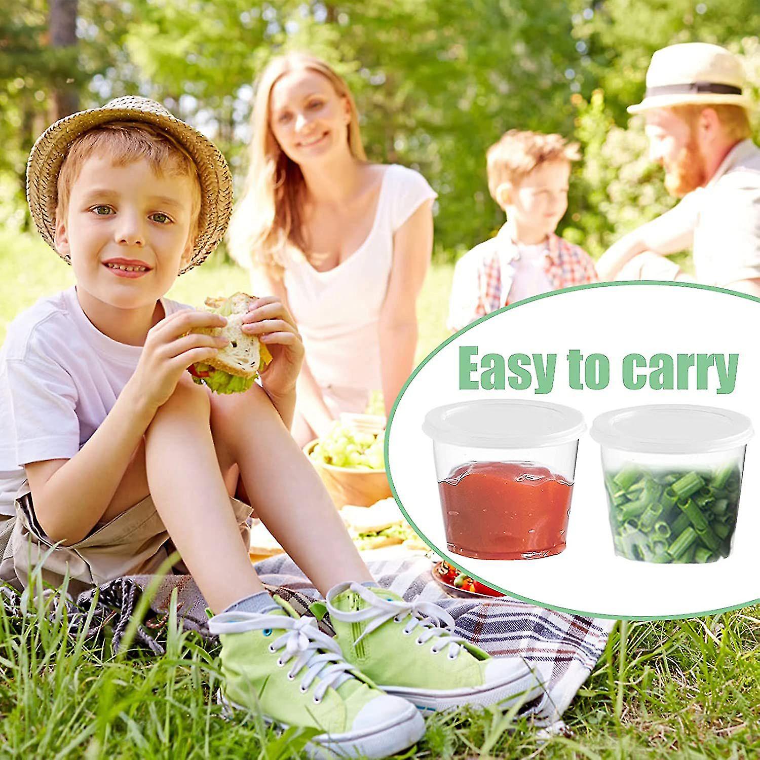 100 X 1oz Round Food Container Pots With ,hinged Sauce Pots Reusable ...