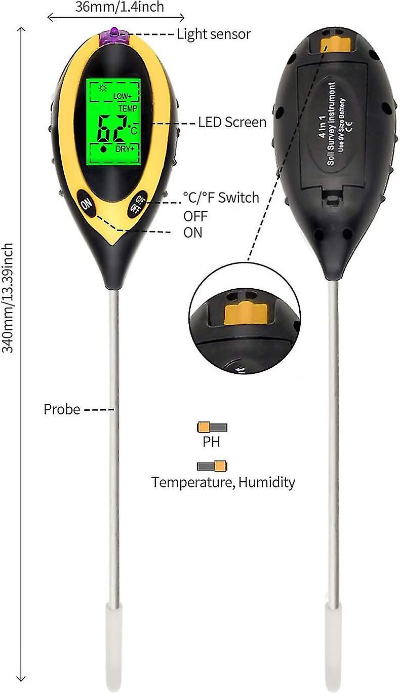 4 In 1 Soil Moisture Tester, Digital Soil Test Kit, Ph, Temperature ...
