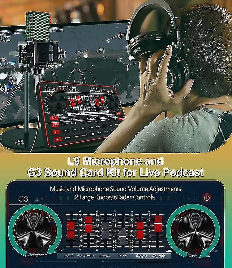 Podcast Microphone Sound Card Kit, Professional Studio Capacitor Microphone And G3 Live Mixer ...