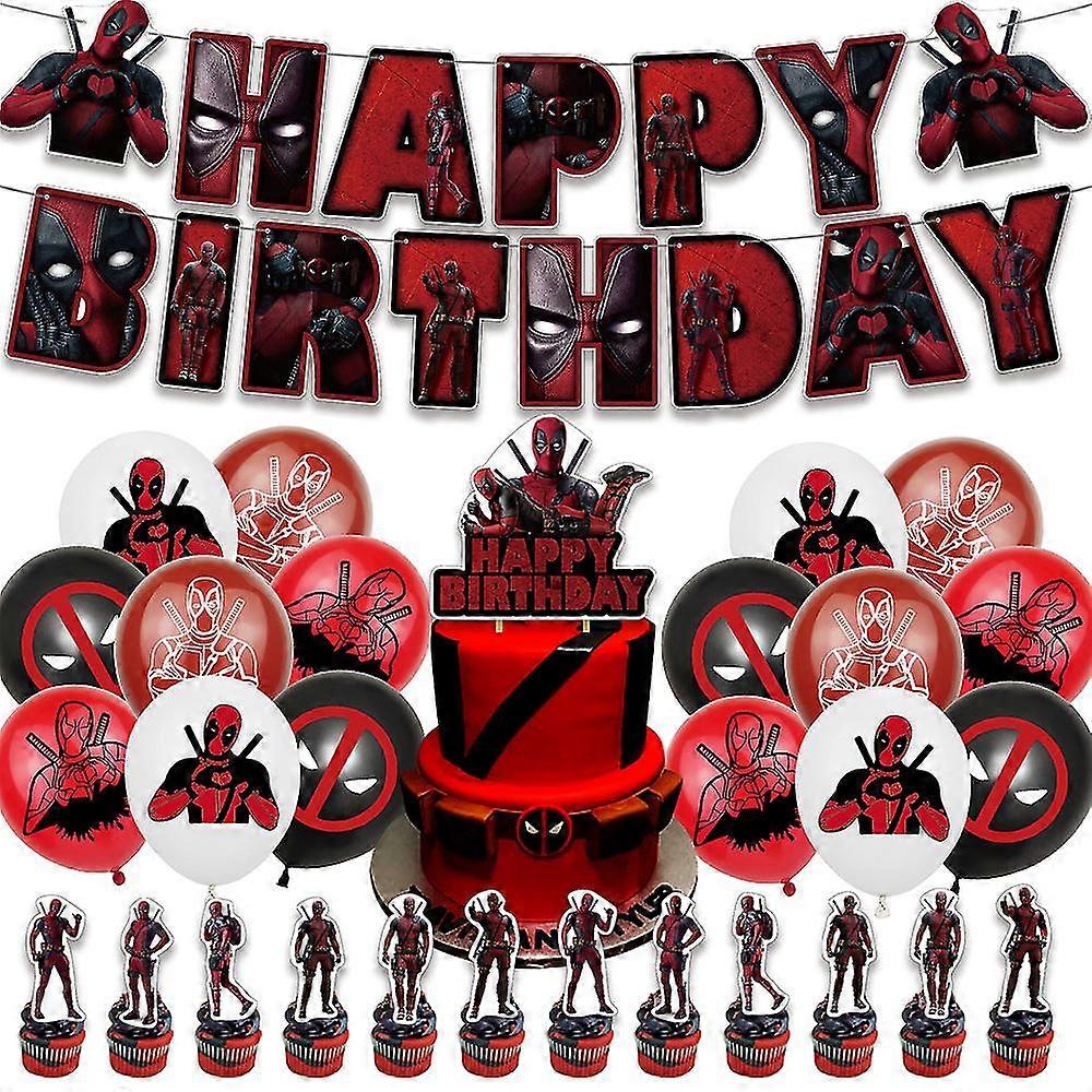 Deadpool Birthday Supplies Kit Banner Balloons Cake Topper Superhero ...