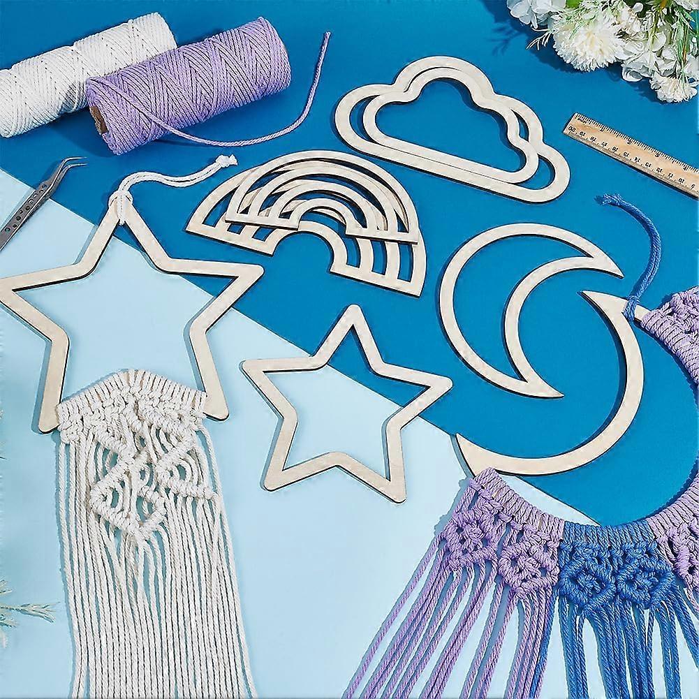 8Pcs 4 Styles Wooden Outline Moon & Star & Cloud & Rainbow Wood Macrame ...