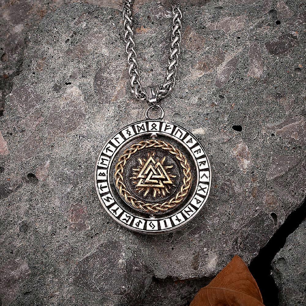 Viking Rotation Compass Necklaces Norse Double-sided Triangle Stainless ...