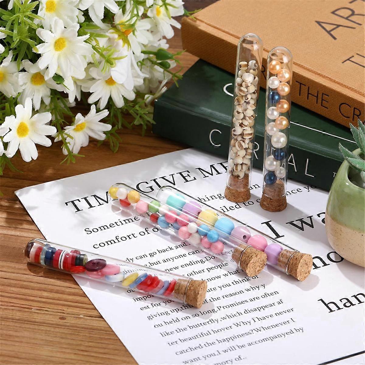 100PCS Glass Test Tubes with Cork Clear Stoppers Round Bottom Lab Test ...