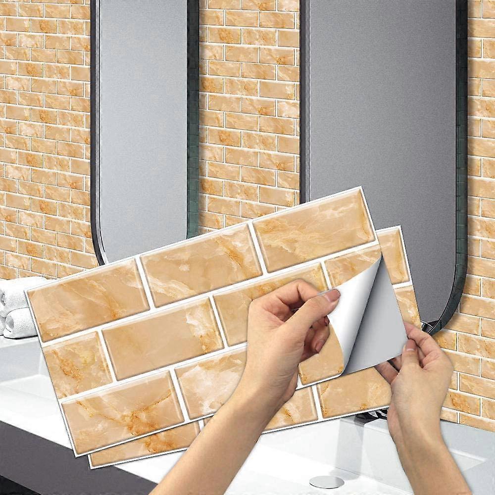 6 Pieces Bathroom Tile Stickers Yellow Vintage Brick Pattern Wall ...