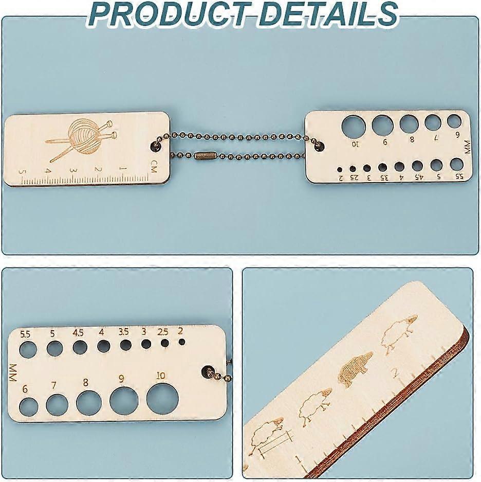 Wood Knitting Needle Gauge and Ruler Wood Crochet Hook Ruler Rectangle ...