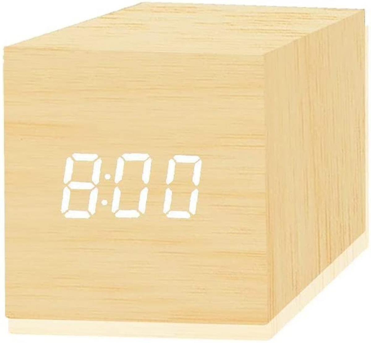 Digital Alarm Clock, With Wooden Electronic Led Time Display, Dual Plus ...