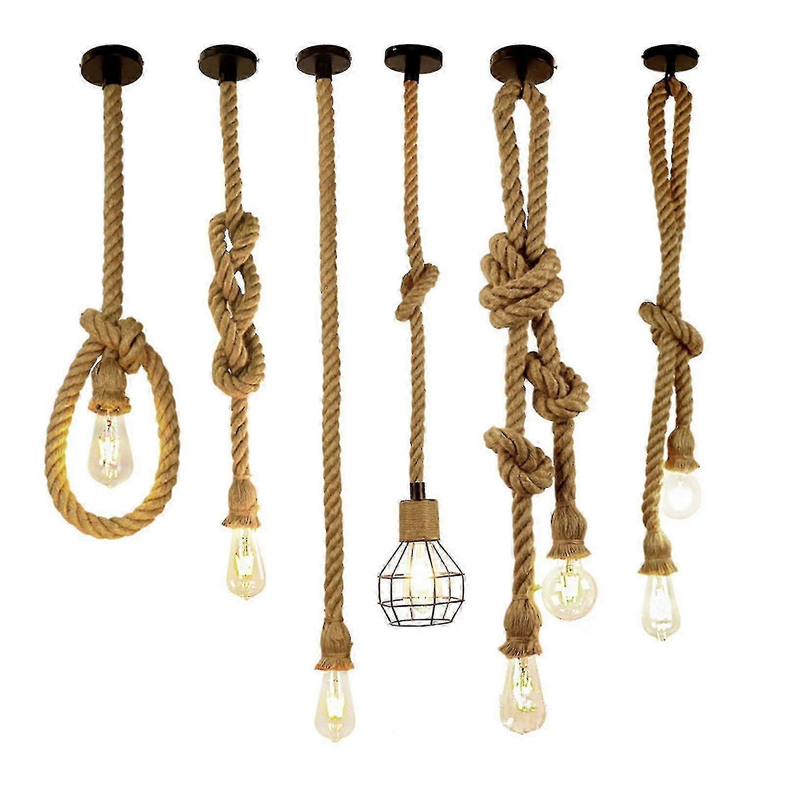 Pendant Light Hemp Rope Retro Industrial Style Hanging Lamp Ceiling ...