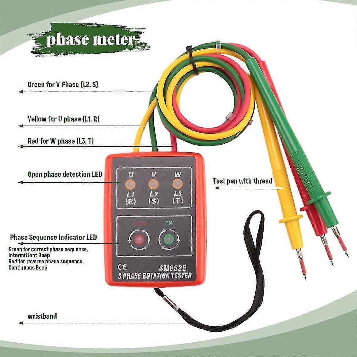 New 3 Phase Sequence Rotation Tester Indicator Detector Meter LED ...