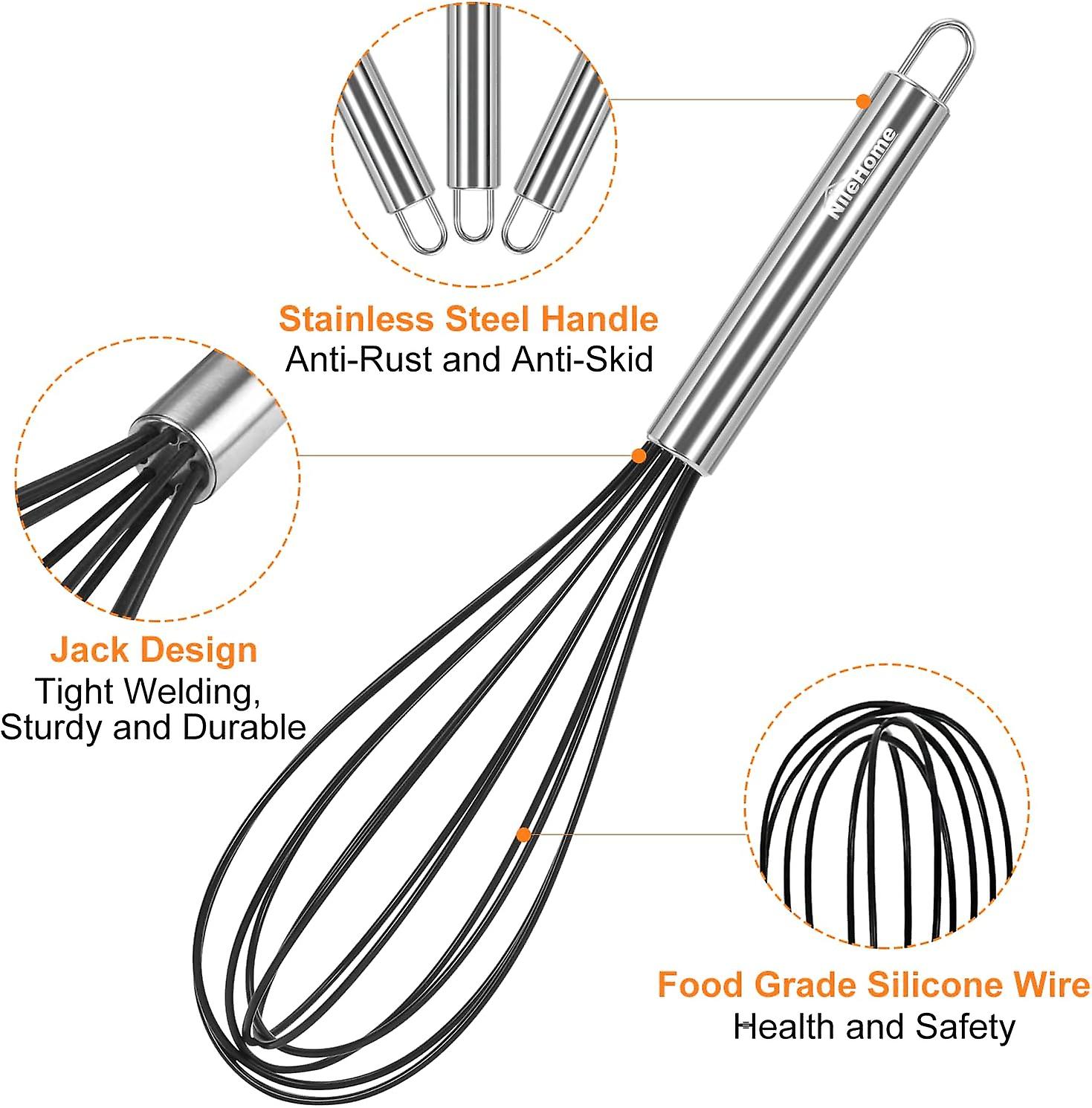 Whisk Commercial Whisks Stainless Steel & Silicone Non-stick Coated Set ...