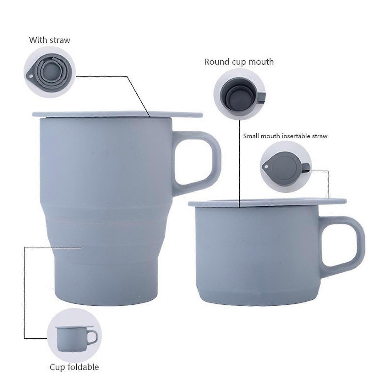 Collapsible Travel Cup with Lid & Straw, Silicone Folding Cup, Reusable ...