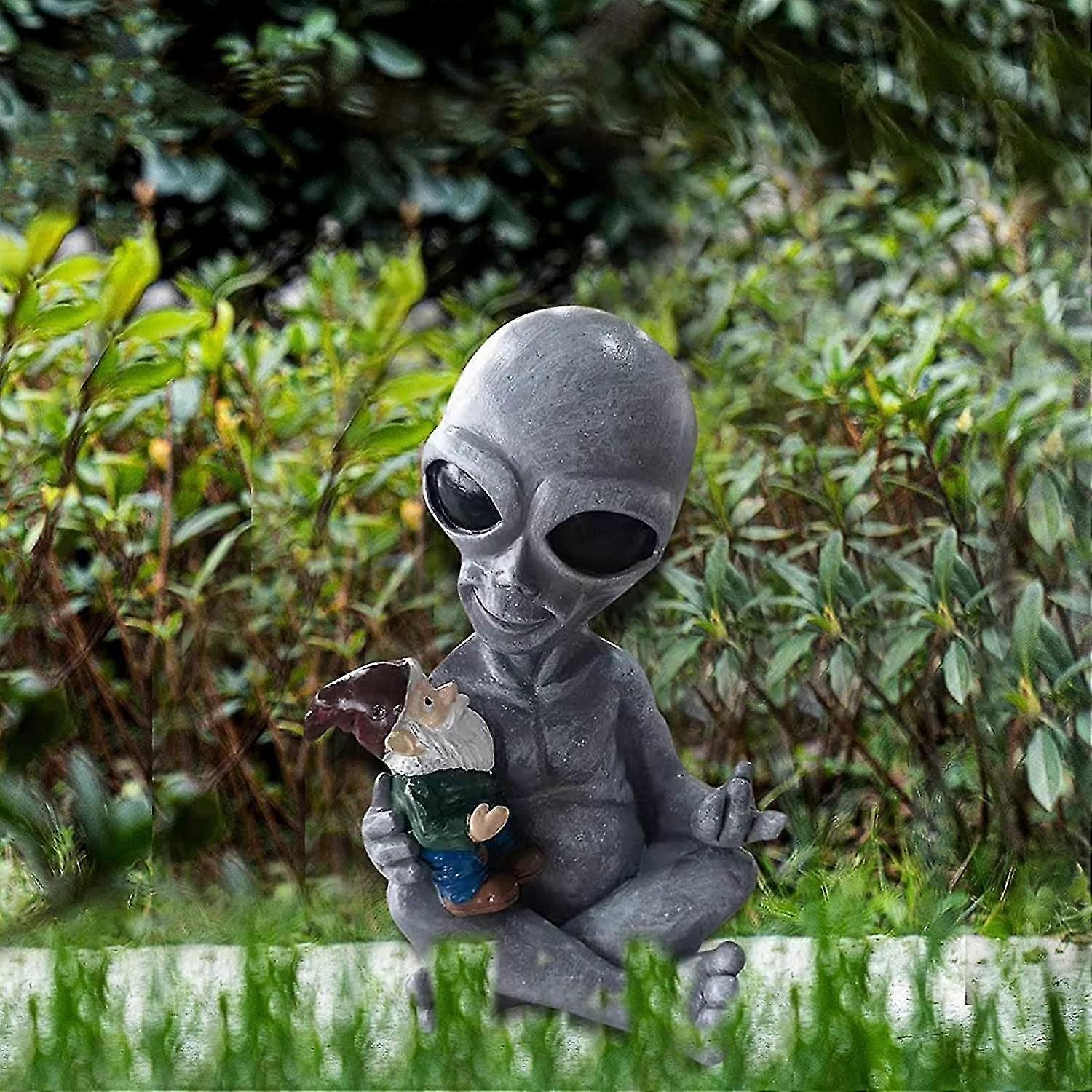 Friendship Stories Alien And Gnome Garden Statue | Alien Resin Statue ...