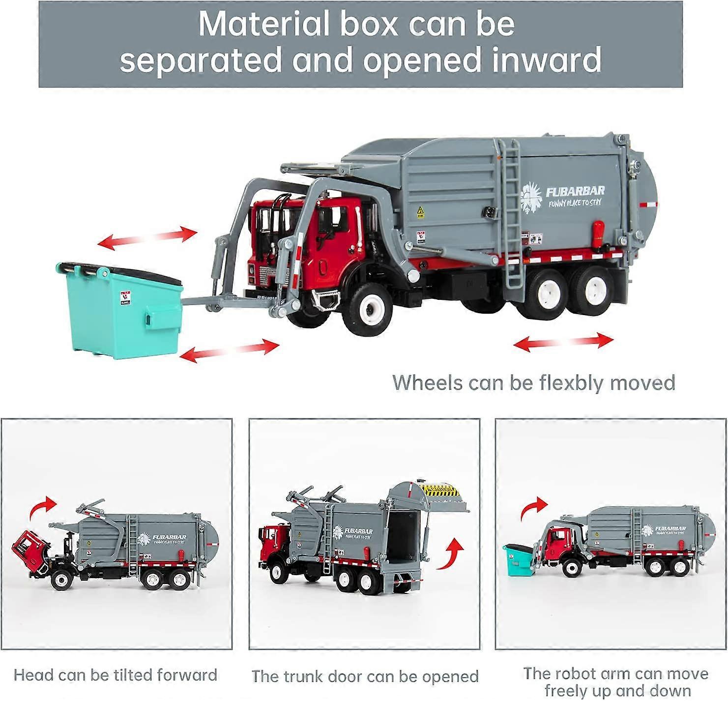 Garbage Truck Toy Model, 1:43 Scale Metal Diecast Recycling Clean Trash ...