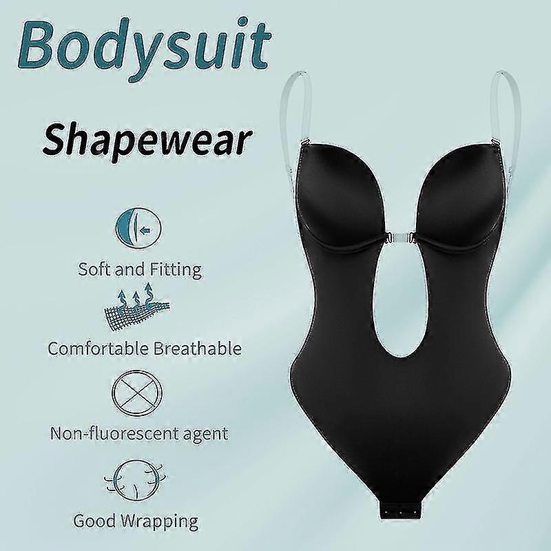 Women Backless Bodysuit Shapewear U Plunge Seamless Thong Plunging Deep ...