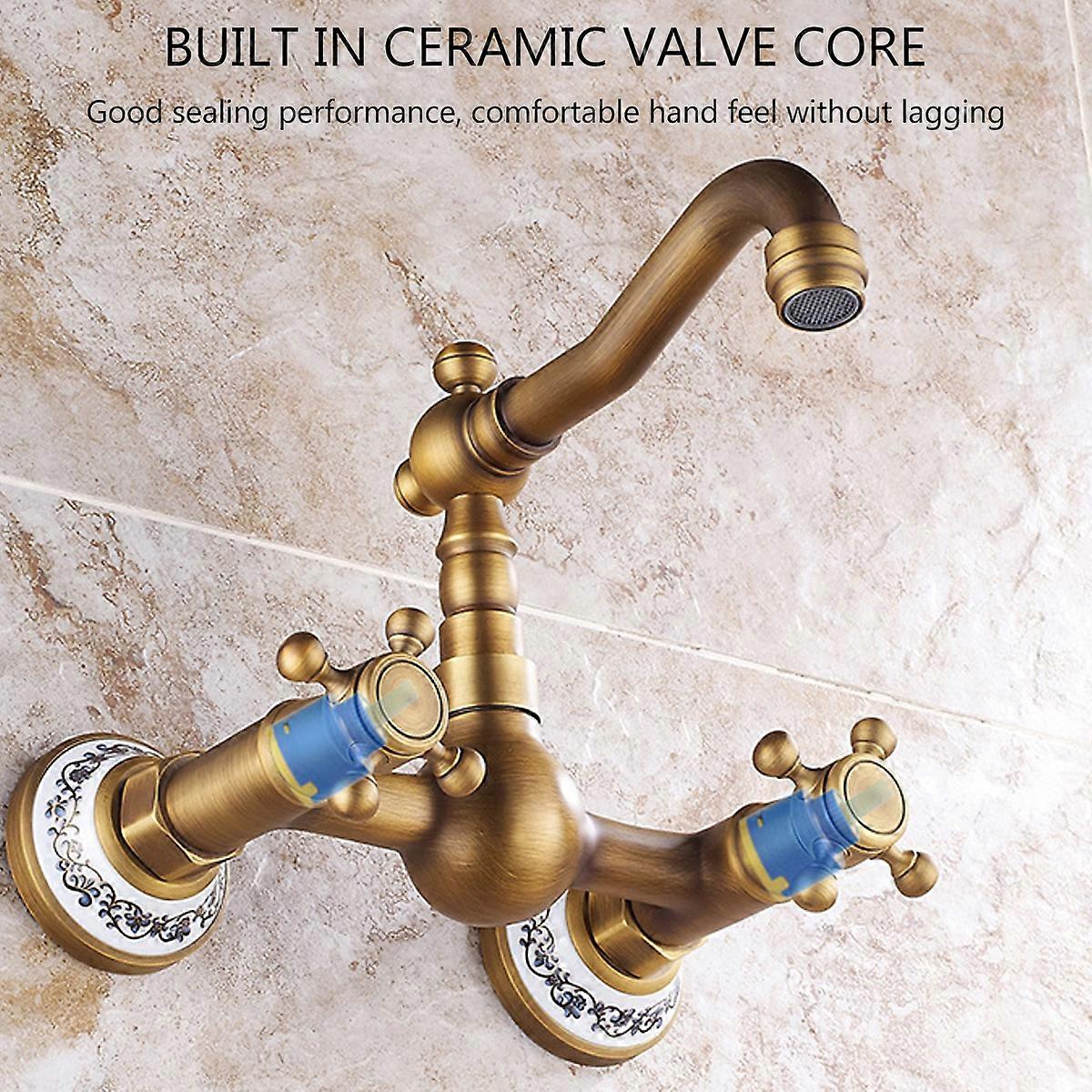 Rotatable Spout Antique Brass Faucets, Stylish Wall Mounted Tap With ...