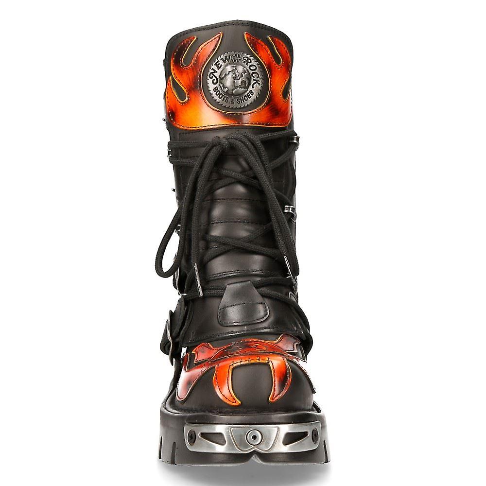 New Rock 107-S1 Red Skull Devil Black Leather Boot Biker Goth Rock ...