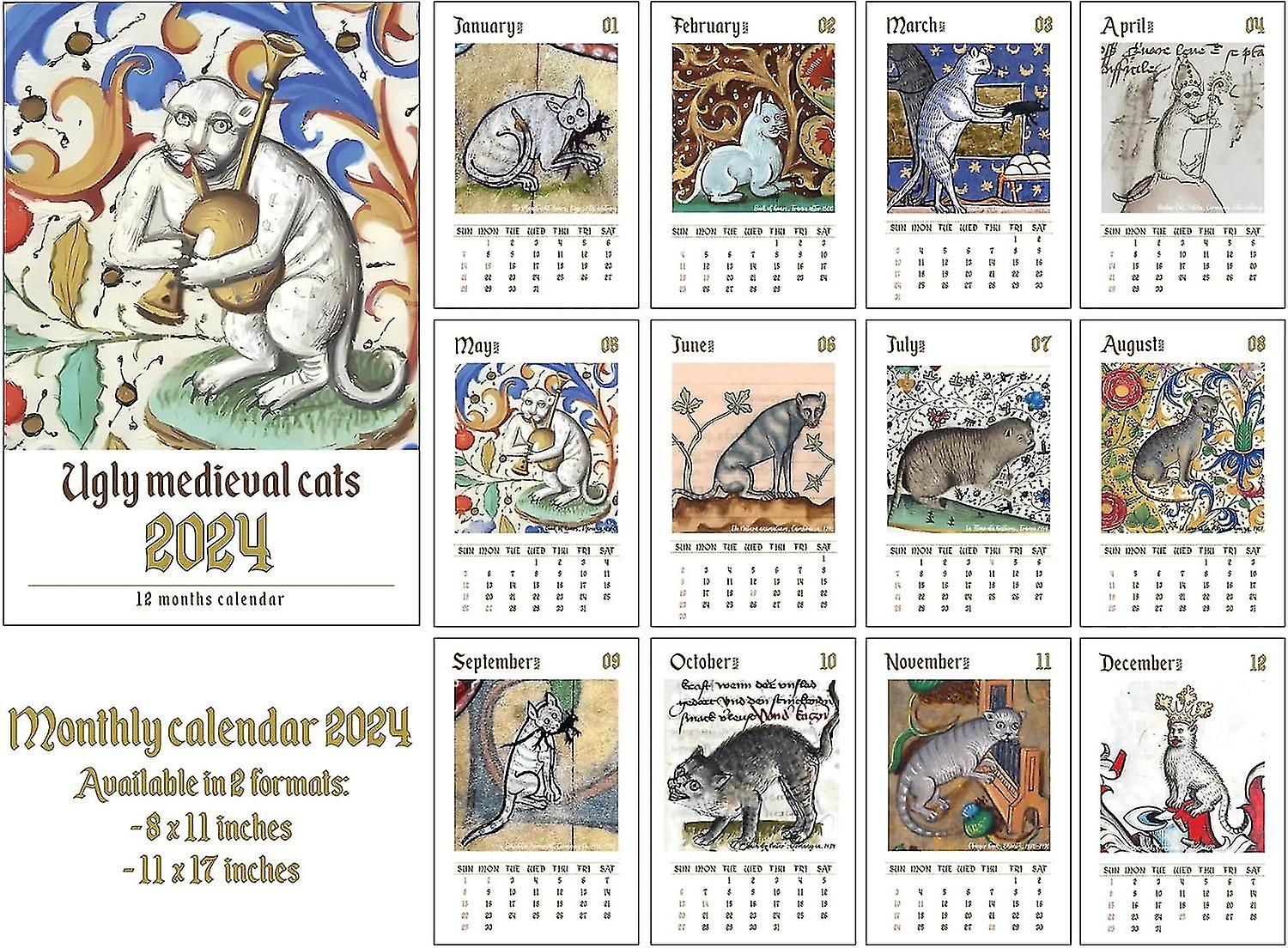 Ugly Medieval Cats Calendar 2024, Medieval Cats Paintings Calendar 2024 ...
