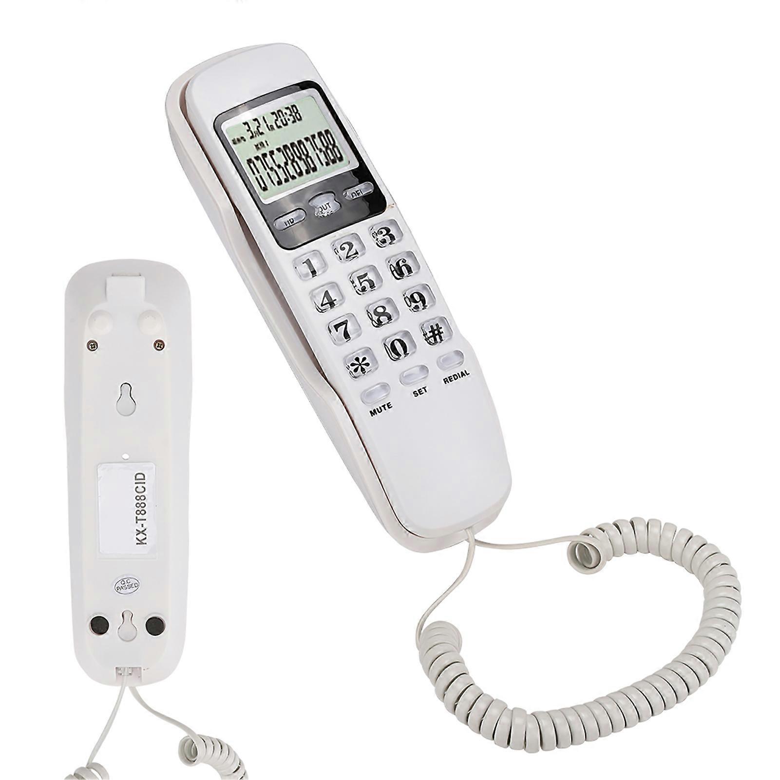 KX-T888CID English White LCD Dispaly Telephone Mini Wall Landline with Dual Caller ID System ...