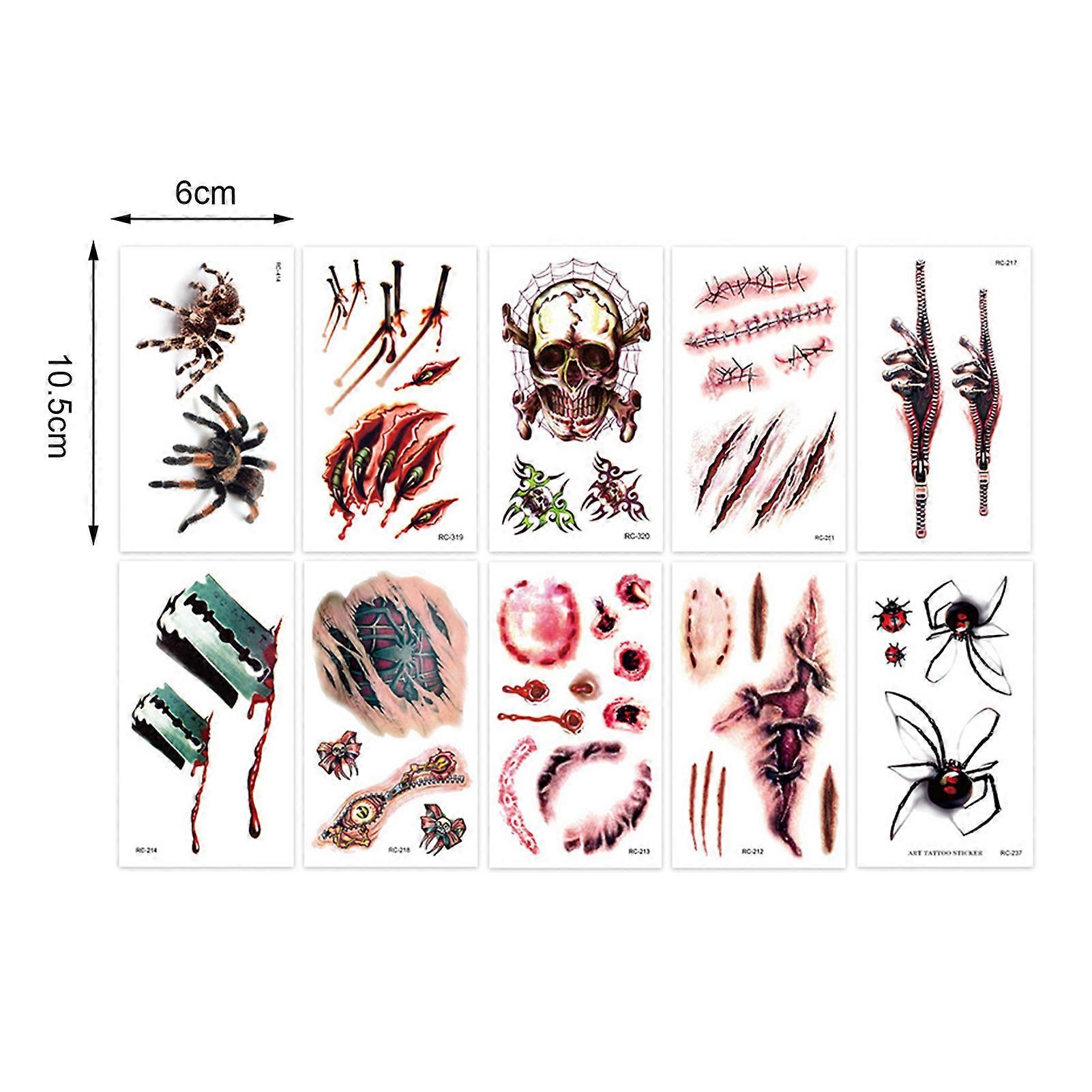 10Pcs Halloween Tattoo Stickers Scar Temporary Cosplay Body Art Decal ...