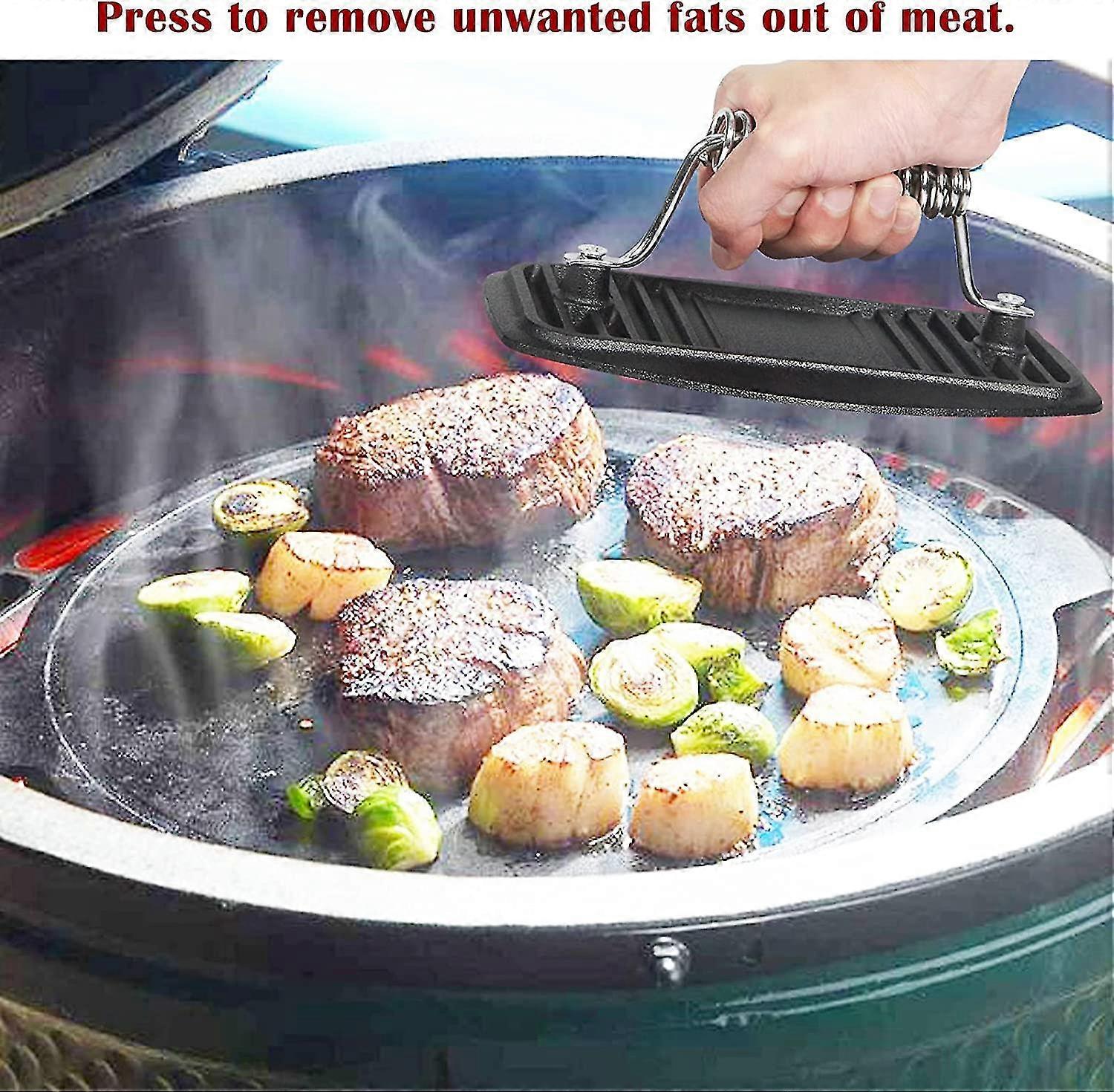 Heavy Duty Cast Iron Grill Press With Easy Grip Handle Steak Weight ...