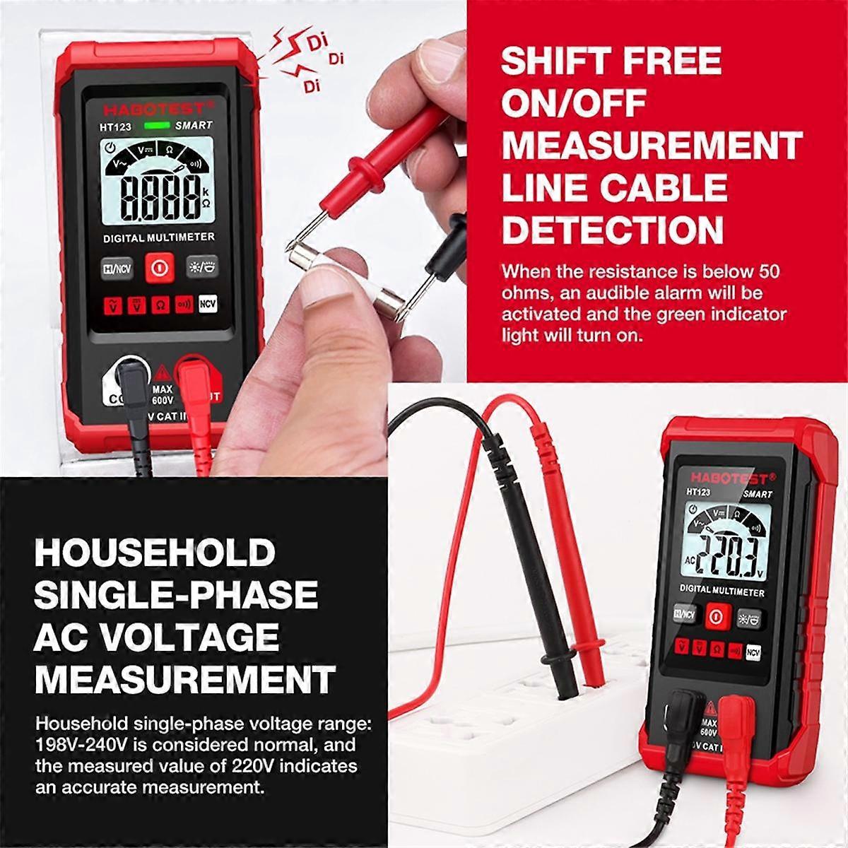 HT123 Digital Multimeter,AC/ Resistance Continuity Measurement Tester ...