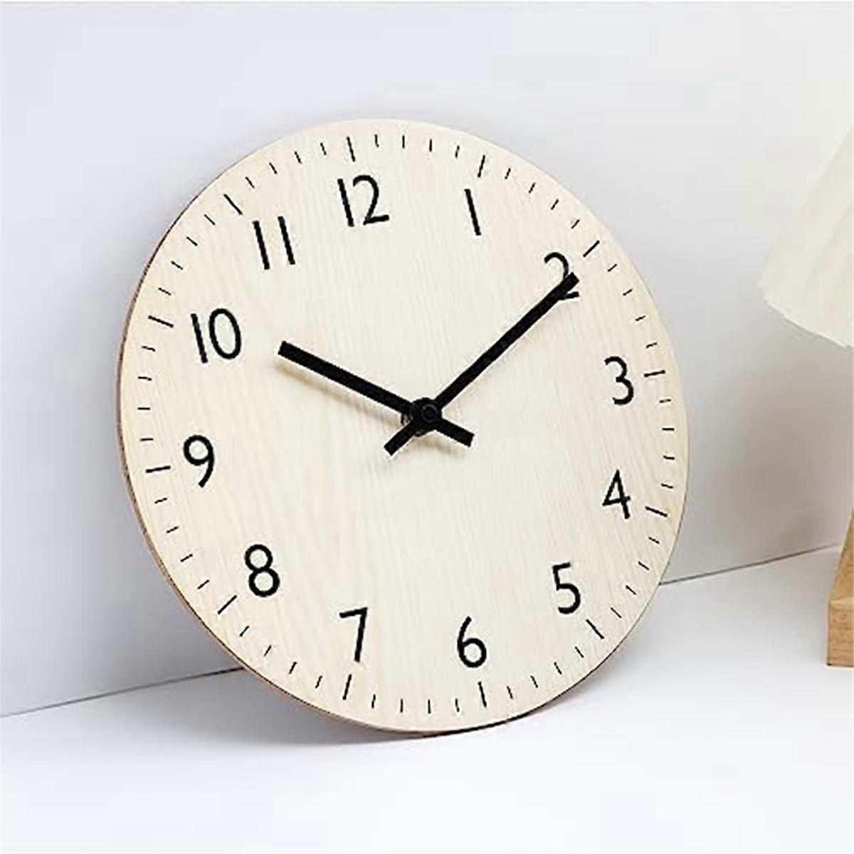 Wall Clock Light Wood Grain Clocks Simple-Design Clock Non Ticking Wall ...