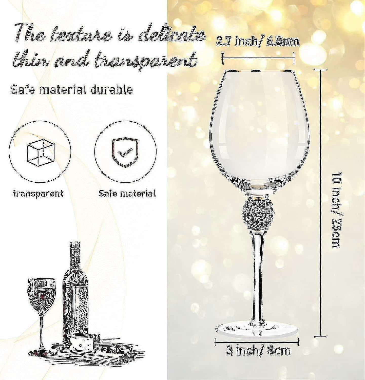 2 Pieces Rhinestone Red Wine Glass With Rim Tulip Shaped Diamond Wine ...