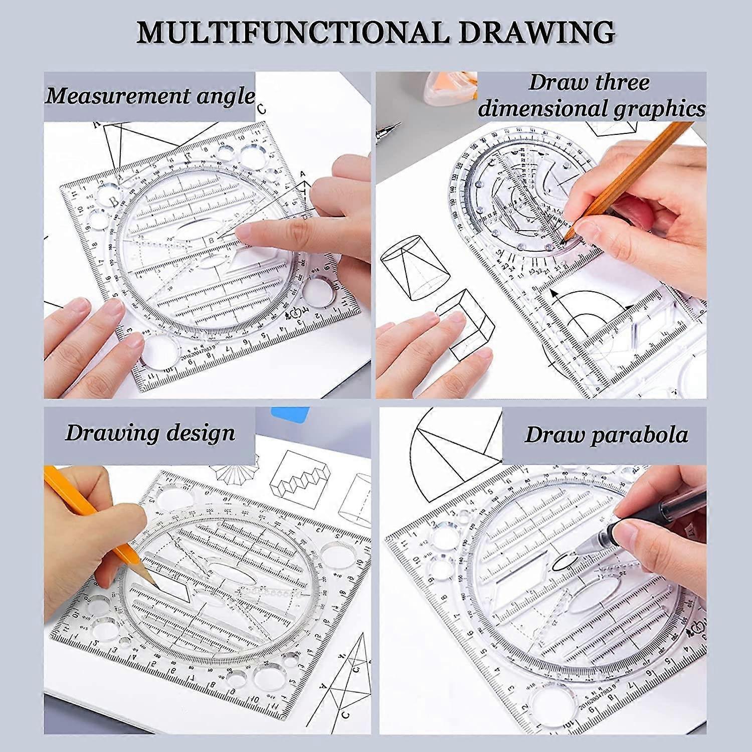 4 Pcs Multifunctional Geometric Ruler Drawing Tools Plastic Ruler Set ...