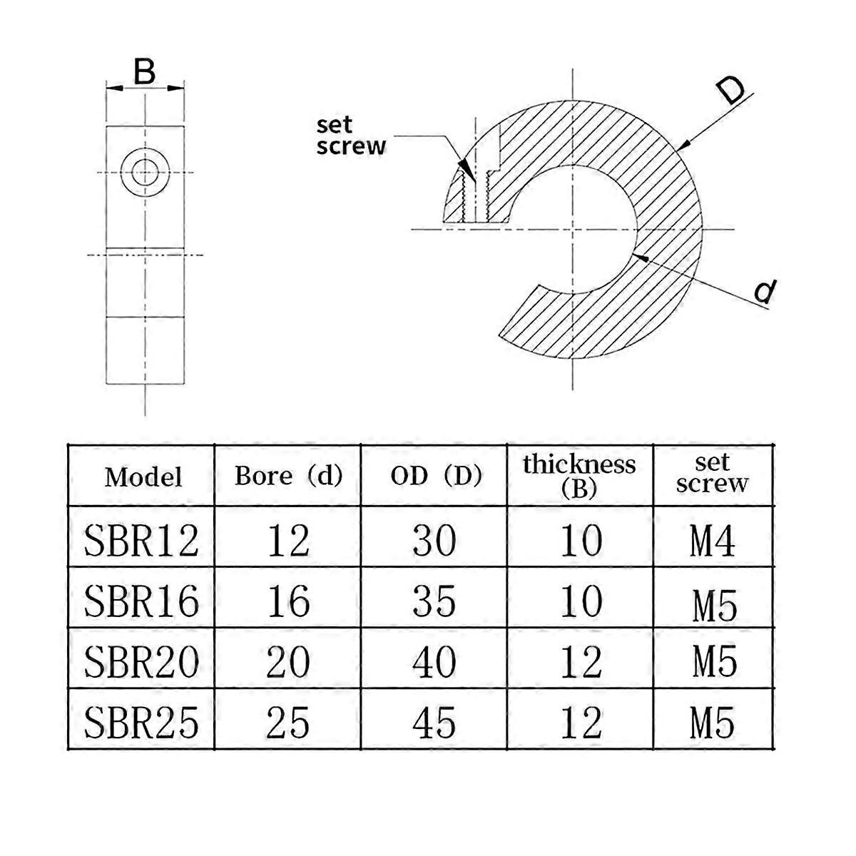 Shaft Collar Bore Clamp on Stop Collar with M5 Set Screw Aluminum Alloy ...
